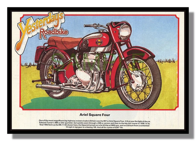 ARIEL SQUARE FOUR 4G 1000 cc 4 cylinder framed picture Turner free p&p ...