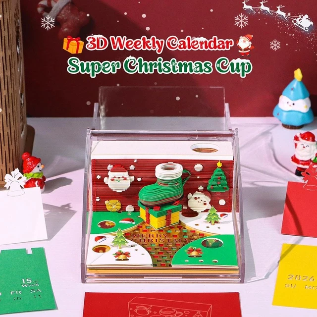 2026 DESK CALENDAR, Christmas Tree Sculpture 3D Tear-away Paper ...
