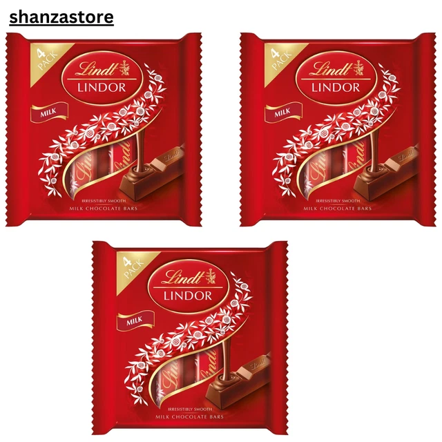 LINDT LINDOR MILK Chocolate Bars Multipack 4 X 25g ( Pack Of 3 ) BBE 11 ...