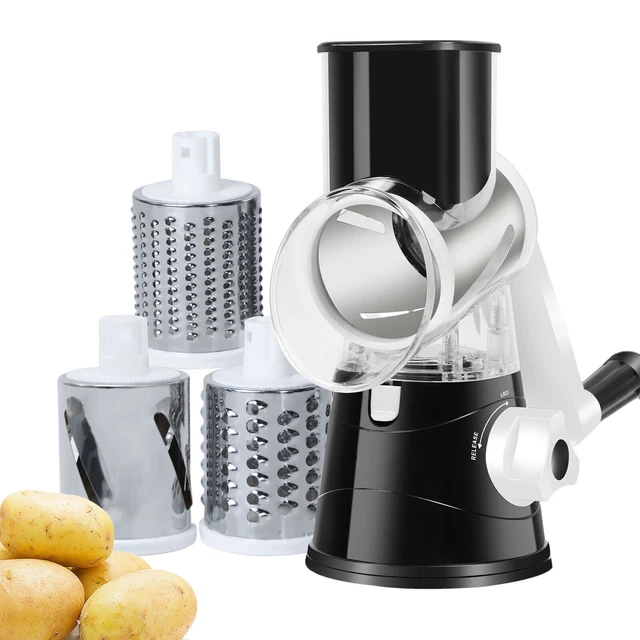 3-IN-1 ROTARY FOOD Slicer Chopper Cheese Grater Fruit Vegetable ...