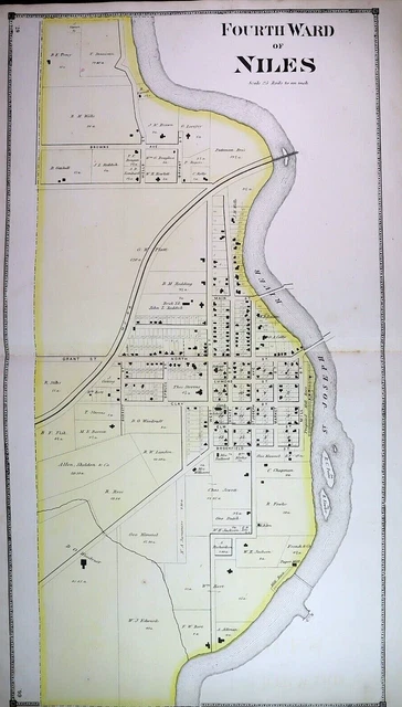 OLD 1874 PLAT Map ~ FOURTH WARD of NILES Twp., BERRIEN Co., MICHIGAN ...