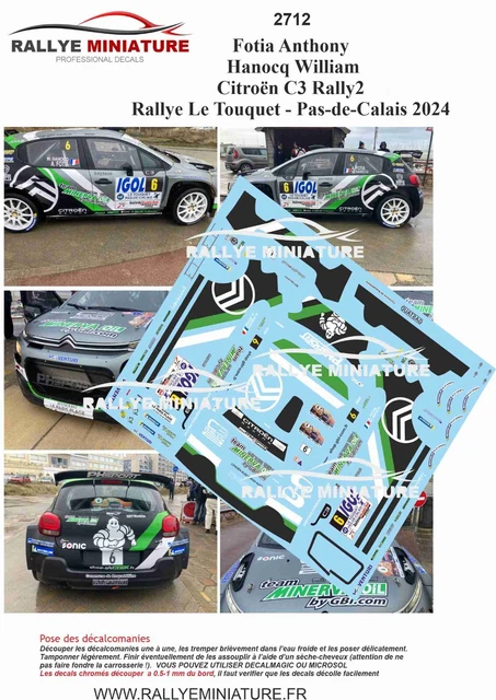DECALS 1/32 REF 2712 Citroen C3 Fotia Rallye Le Touquet 2024 Rally EUR ...