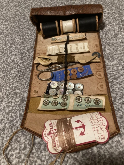 WW2 BRITISH ARMY officer /soldier sewing kit -original thread, scissors ...