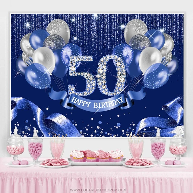 NAVY BLUE BALLOON Ribbion Happy 50Th Birthday Backdrop $37.88 - PicClick AU