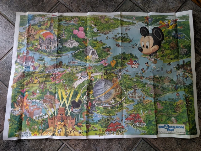 WALT DISNEY WORLD Resort Poster Map 1990s Vintage Large Epcot Magic ...
