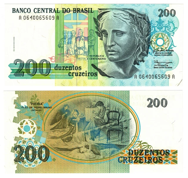 1990 BRAZIL BRASIL 200 CRUZEIROS P229 UNC Banknote $1.12 - PicClick CA