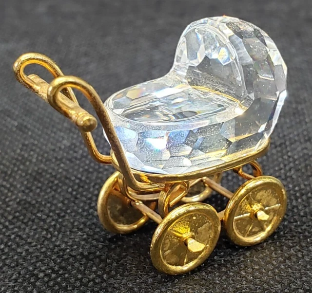 SWAROVSKI CRYSTAL MEMORIES Baby Carriage Pram Stroller 18K Gold Plate ...