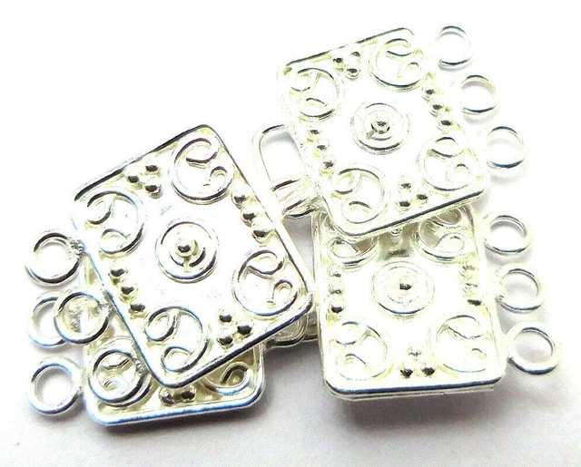 2 SET 46X20MM Multi Strand Bali Clasp 3 Strand Sterling Silver Plated ...