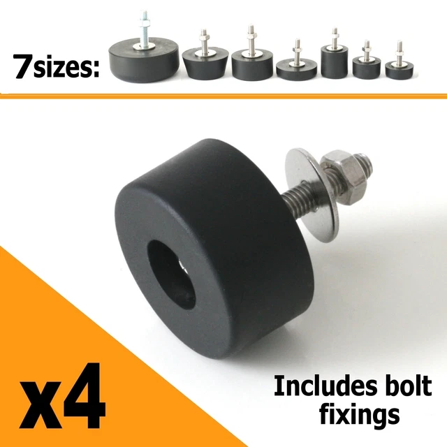 4 X RUBBER Feet Set with Bolt Fixings 25mm 38mm 42mm 64mm - Light to ...