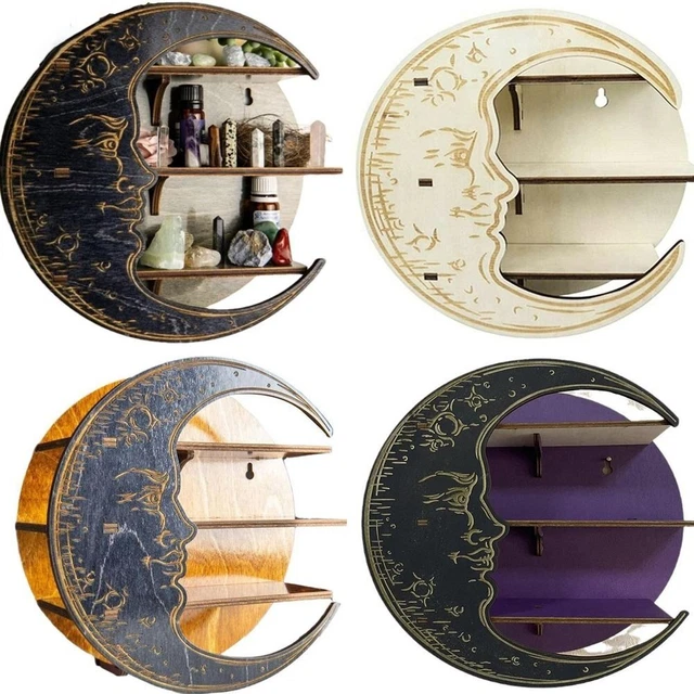 MOON SHELF FOR Crystal Display Wall Mounted Moon Wooden Shelves For ...