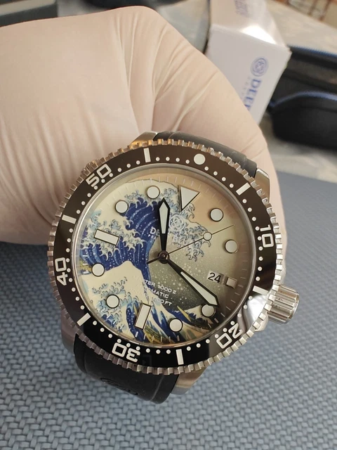 RARE DEEP BLUE Kanagawa Wave Automatic Watch - 1000ft depth rating ...