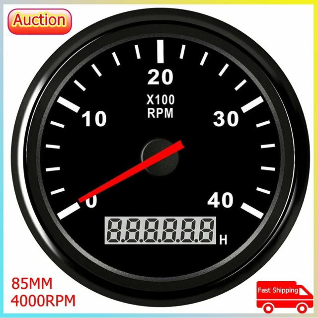 85MM 0-4000RPM WITH Hour Meter Tachometer Gauge Diesel Engine 9-32V For ...