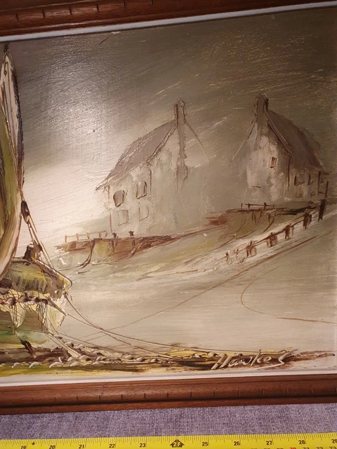BILL HAWKES LARGE Original Oil Painting On Board - Boats Tied Up Signed ...