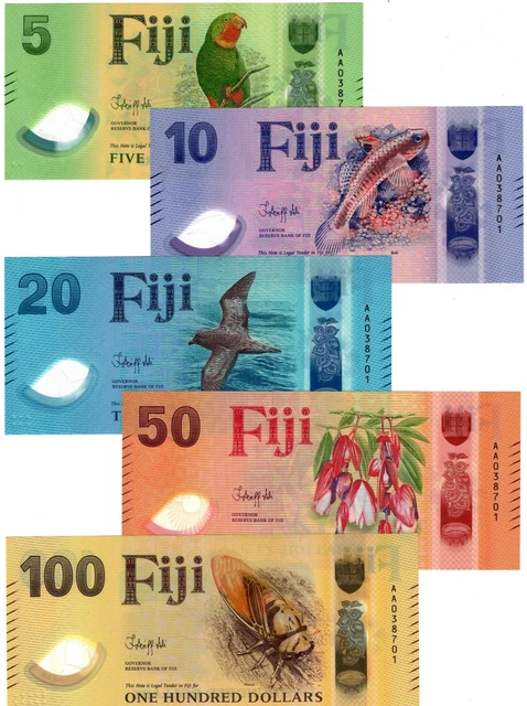 2025 FIJI 5 - 100 Dollar Banknote UNC Matching Serial FULL SET P125 ...
