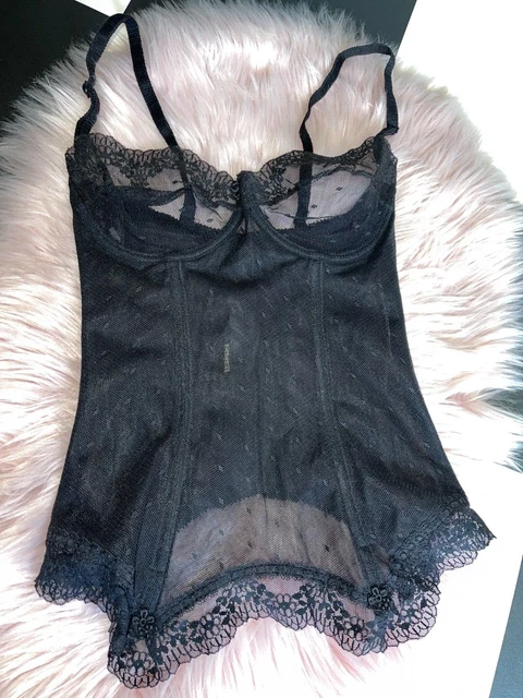 SEXY 80S VINTAGE Black Lace Basque 34B By Lovable £35.00 - PicClick UK