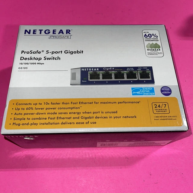 NETGEAR PROSAFE 5-PORT Gigabit Desktop Switch 10/100/1000 GS105 New $16 ...