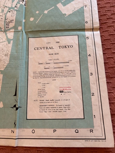 MAP OF OCCUPIED Japan Tokyo 1948. Military installations. Large format ...