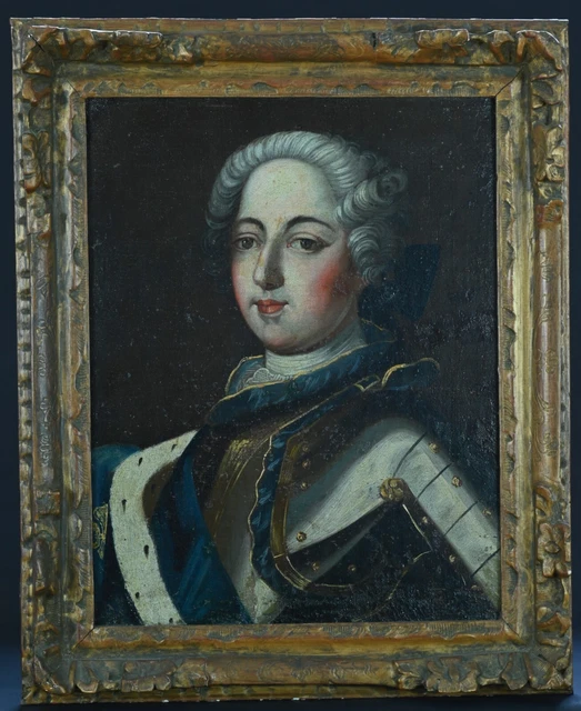 OLD PORTRAIT PAINTING King Louis XV armor Hermine bust sv Gobert 18th ...
