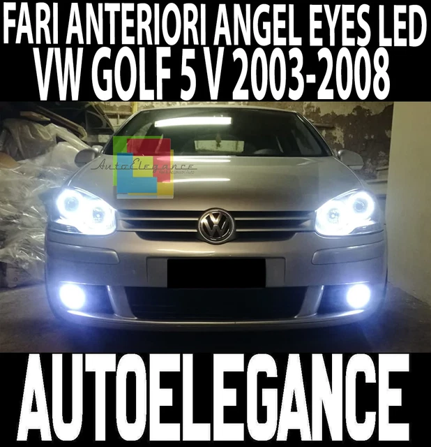 VW GOLF 5 Mk5 Fari Anteriori Neri Angel Eyes Bianchi A Led Look Gti ...