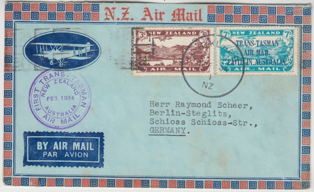 NEW ZEALAND 1934 FIRST TRANS-TASMAN air mail official illustrated FFC to GERMANY £2.99 - PicClick UK