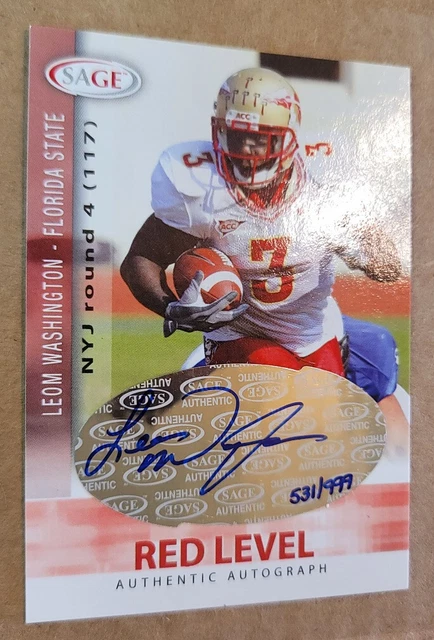 AUTOGRAPHES DE FOOTBALL Leon Washington AUTO 2006 SAGE rouge #A50 531/ ...