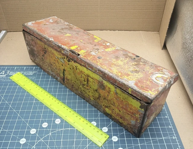 VINTAGE TRACTOR TOOL Box Lockable 14 3/4" 38cm Long Red Yellow David ...