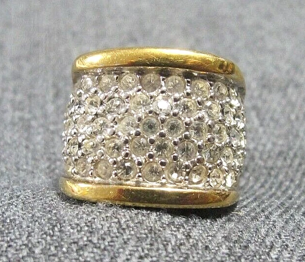 VINTAGE MARKED 18K GE & A in a circle gold plated clear crystals ring ...