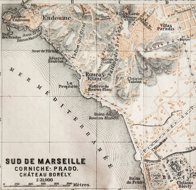 MAP MARSEILLE SOUTHERN France Rare 1914 Lithograph WW1 Street Mini ...