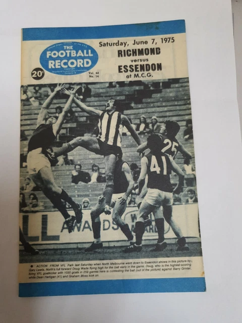 VFL FOOTBALL RECORD, Richmond v Essendon, June 7, 1975 $10.00 - PicClick AU