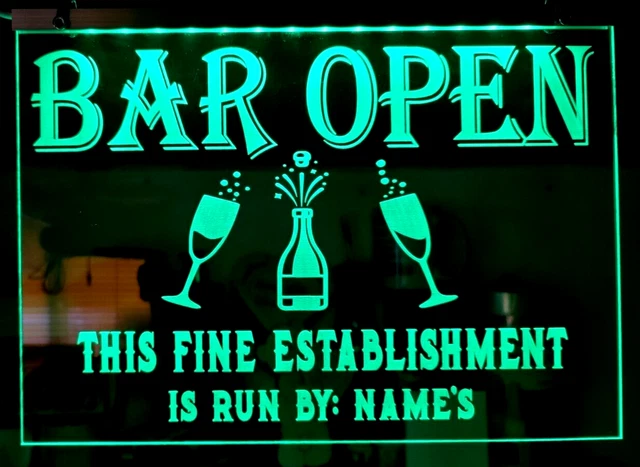 PERSONALISED BAR SIGN light up wine Bar Open LED mancave pub beer neon ...