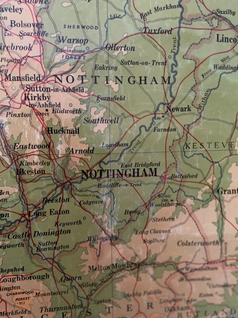 PHILLIPS' REGIONAL WALL Map of Midlands Linen Backed 50s/60s Vintage ...