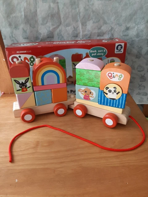 CBEEBIES BING WOODEN Pull Along Train Building Blocks Toy Set Bundle ...