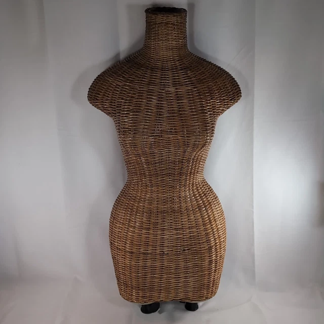 VINTAGE WICKER MANNEQUIN Dress Form Woven Body Bust Torso Natural MCM ...