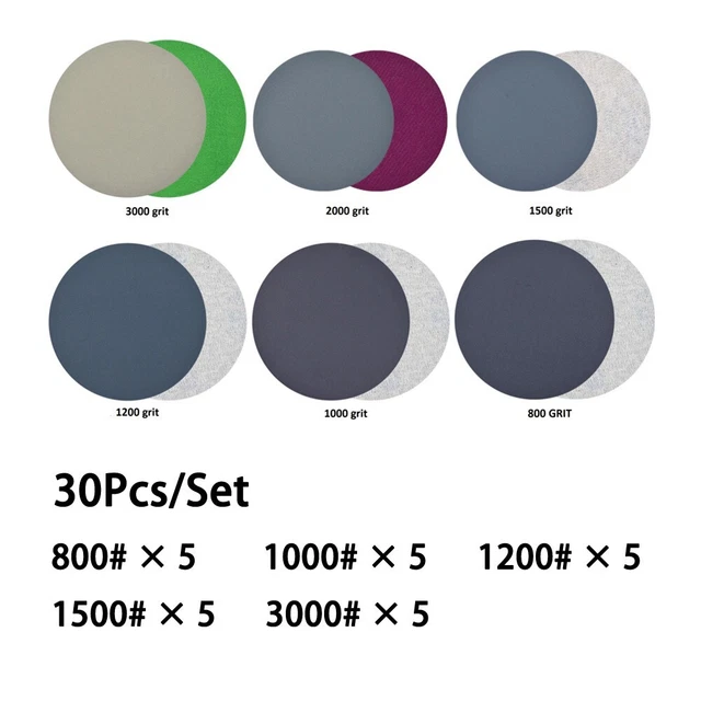 ASSORTED GRITS 6INCH WetDry SandPaper Sanding Discs Pack of 30 Durable ...