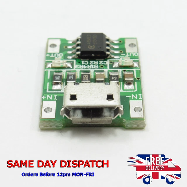 MICRO USB PLUG 5V 1A TP4056 Li-ion Battery Charging Board Module £3.69 ...
