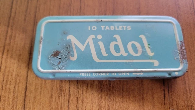 VINTAGE MIDOL TABLETS Metal Tin Container.rare Bilingual Text Canadian ...