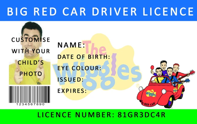 THE WIGGLES BIG Red Car Driver Licence CUSTOM. FREE SHIPPING ...