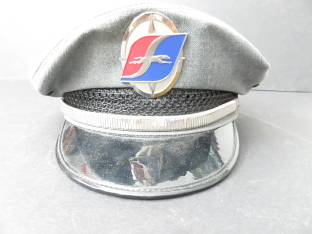 VINTAGE GREYHOUND LINES Bus Company Driver Hat Cap with Metal Badge Pin ...