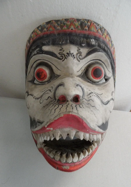 VINTAGE ANTIQUE WOODEN CARVED MASK Bali Hanuman Topeng Java Dance ...