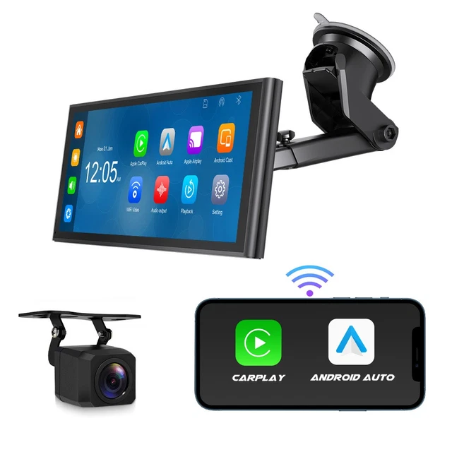 10& PORTABLE WIRELESS Apple CarPlay Android Auto IPS Touch Screen Car ...