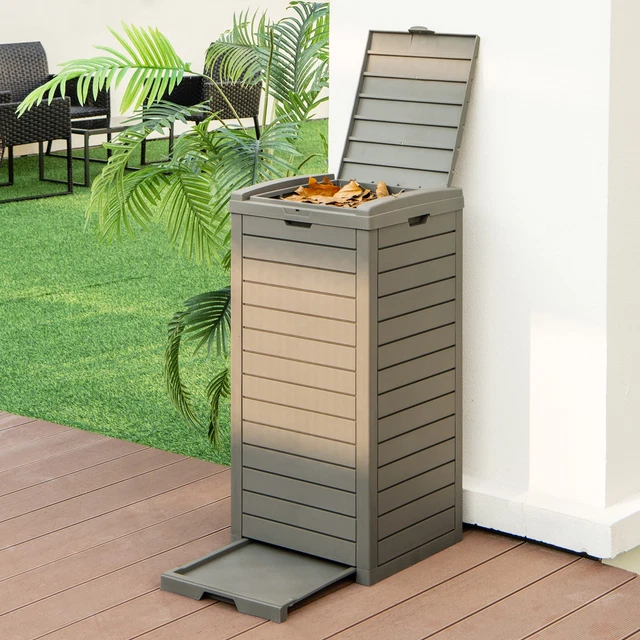 COSTWAY 140 L Outdoor Trash Can Waterproof Garbage Can w/ Slidable Tray ...
