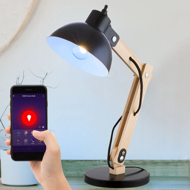 LAMPE DE TABLE Bureau Smart Dimmable LED Bois Intensité Variable Alexa ...