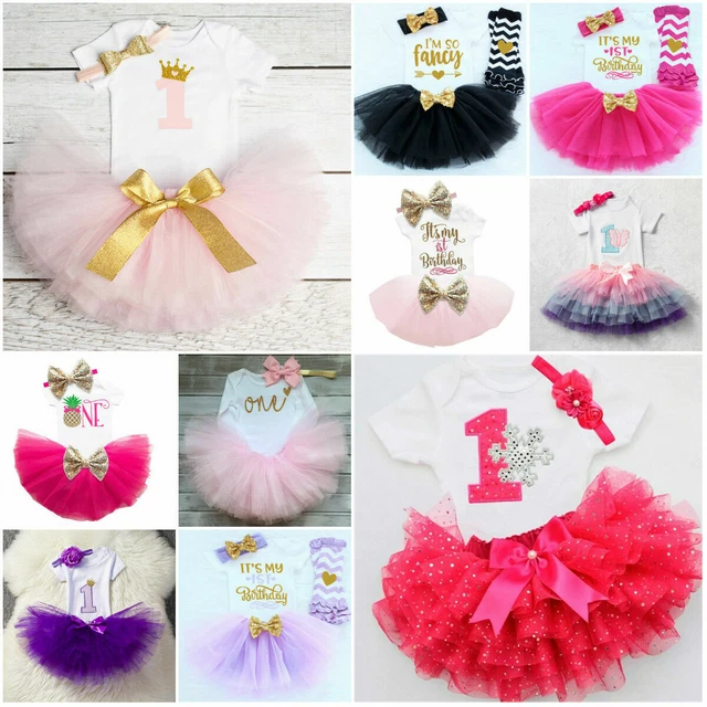 FIRST BIRTHDAY PARTY Outfits For Baby Girls Set Tutu Skirt Toddler Kids ...