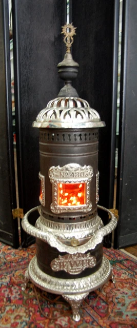1870_ERA ANTIQUE 1890'S George M. Clarke cast Iron chrome parlor stove ...