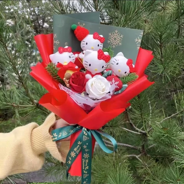 KAWAII HELLO KITTY Cat Dolls With Artificial Flowers For Valentine. £14 ...