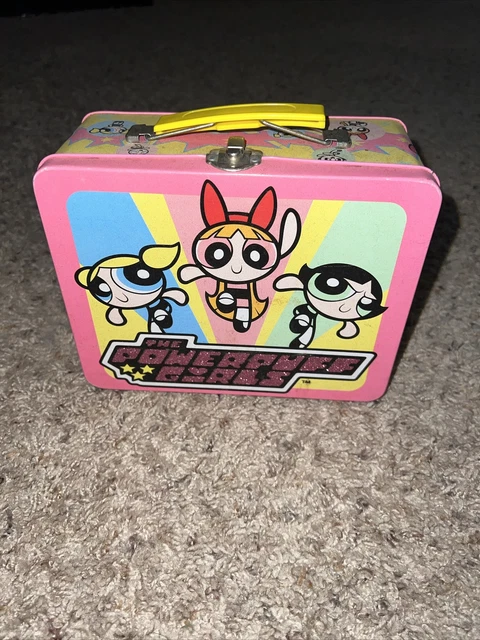 VINTAGE POWERPUFF GIRLS Cartoon Network Pink Glitter Metal Lunch Box £ ...
