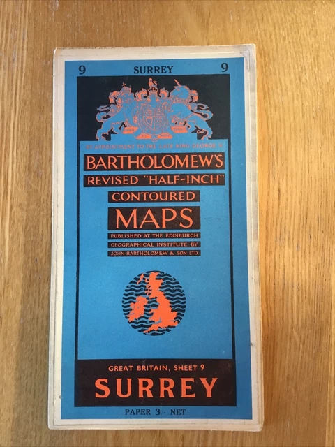 1956 BARTHOLOMEW’S REVISED Half Inch Contoured Map 9 Surrey (incl ...