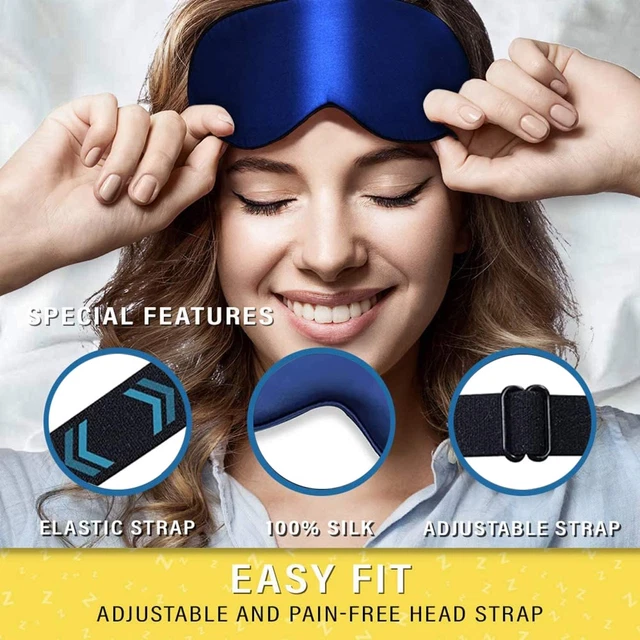SILK SLEEP MASK, 100% Pure Silk Eye Mask, Adjustable Elastic Strap ...