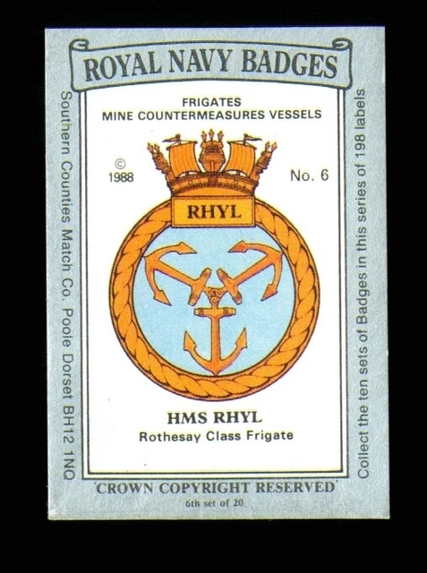 MATCHBOX LABEL ROYAL Navy Badges Frigate HMS Coastal Minesweepers ...