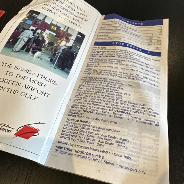 GULF AIR TIMETABLE 1996 Schedule Timetable $25.00 - PicClick AU